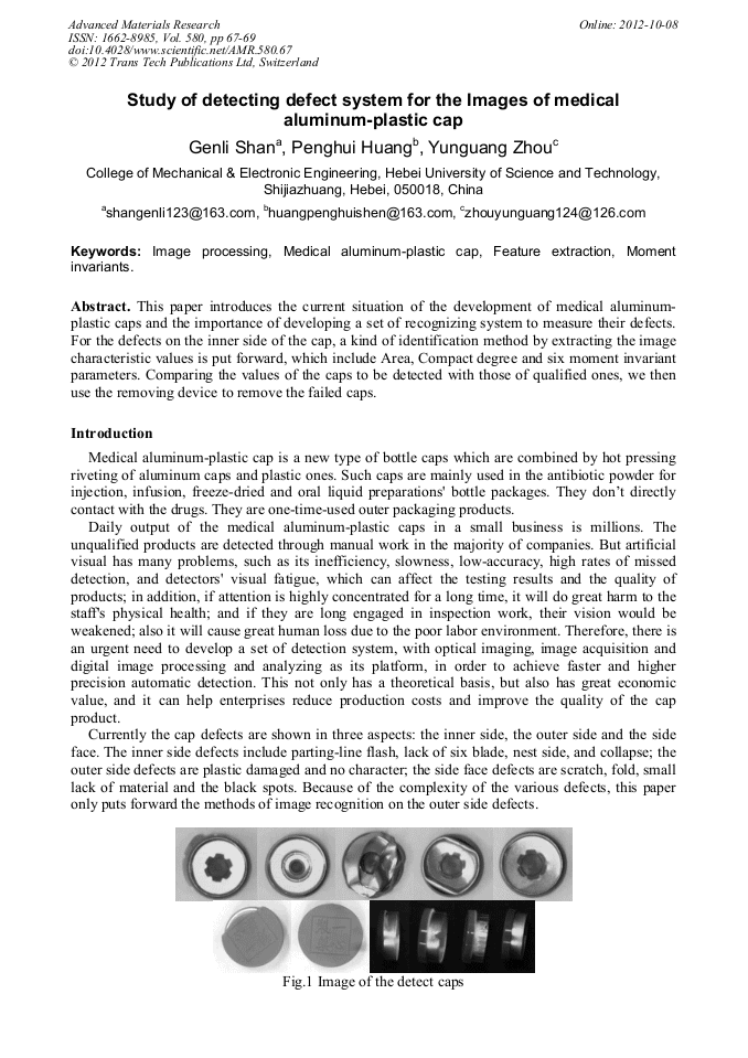 Study of Detecting Defect System for the Images of Medical Aluminum ...