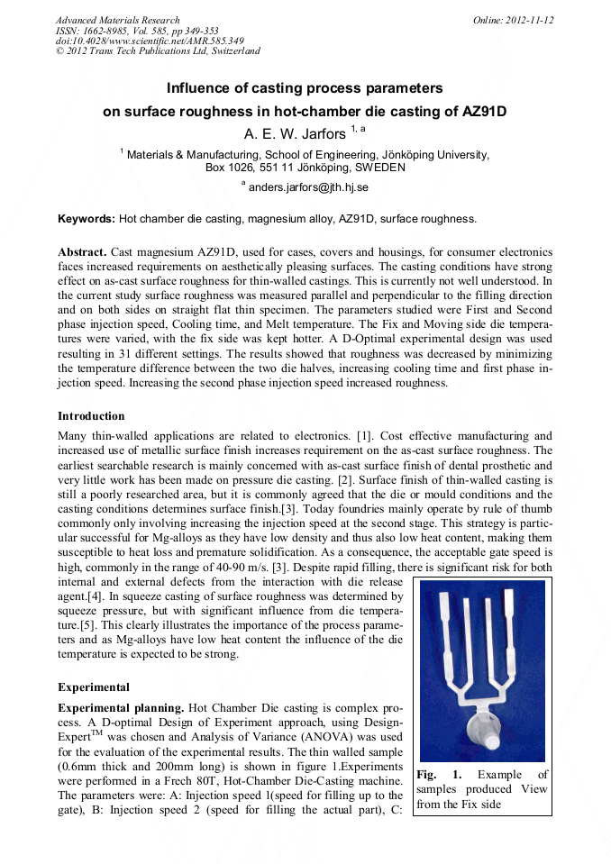 Influence of Casting Process Parameters on Surface Roughness in Hot ...