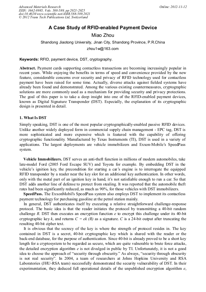 A Case Study of RFID-Enabled Payment Device | Scientific.Net
