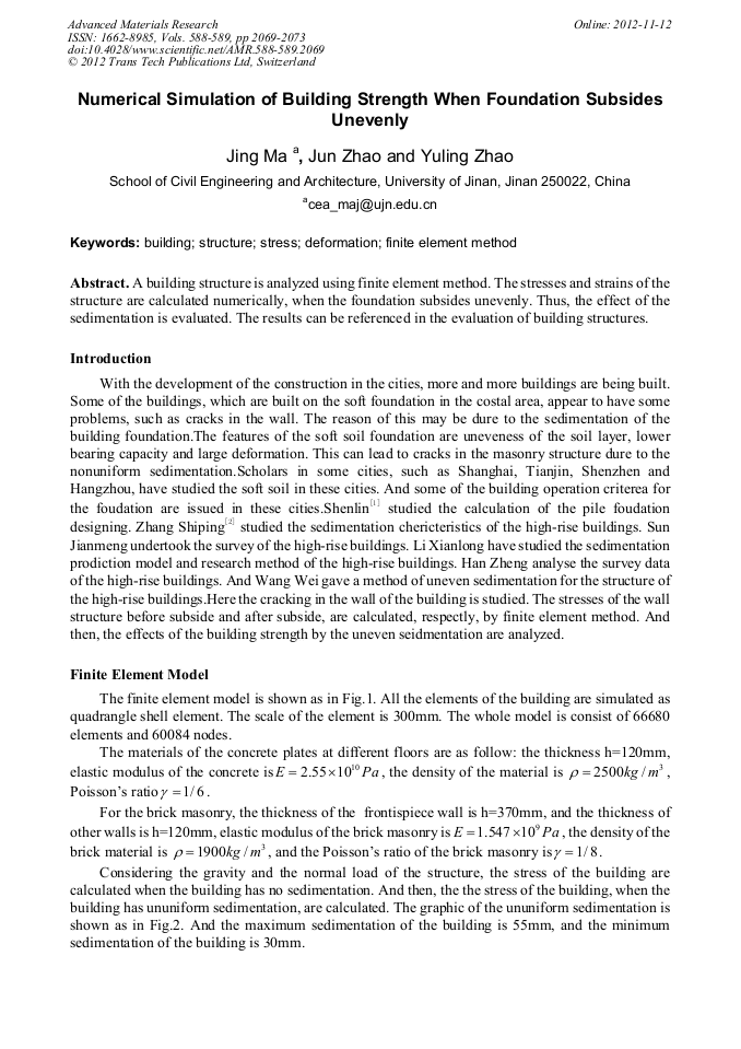 Numerical Simulation of Building Strength when Foundation Subsides ...