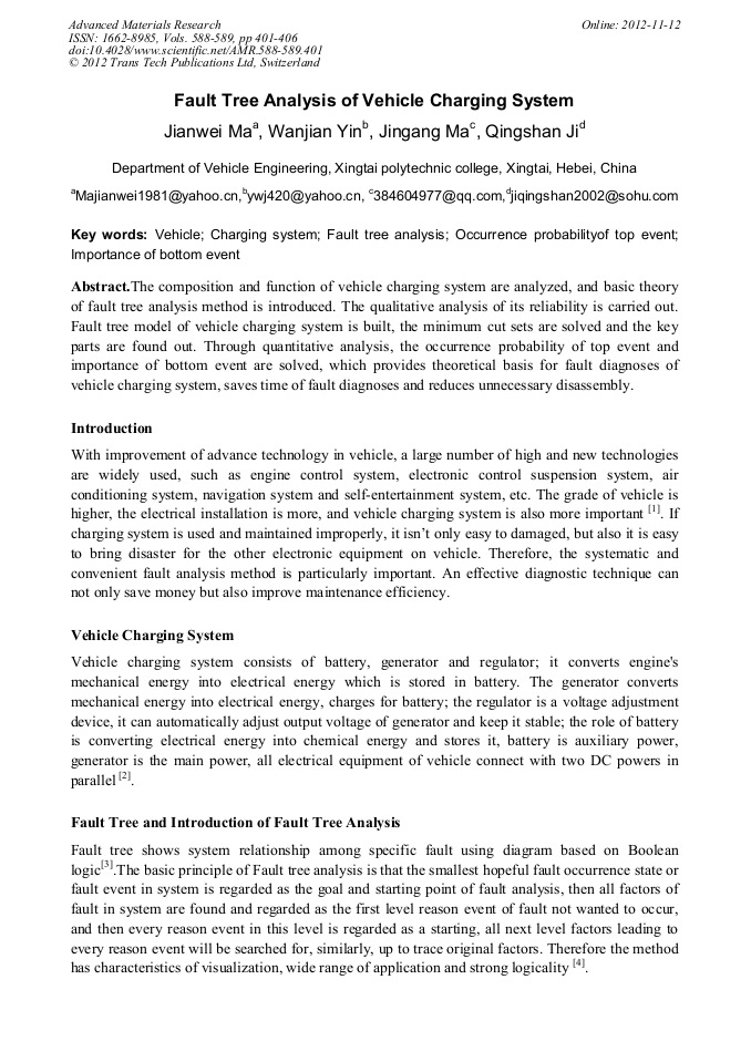 Fault Tree Analysis of Vehicle Charging System | Scientific.Net
