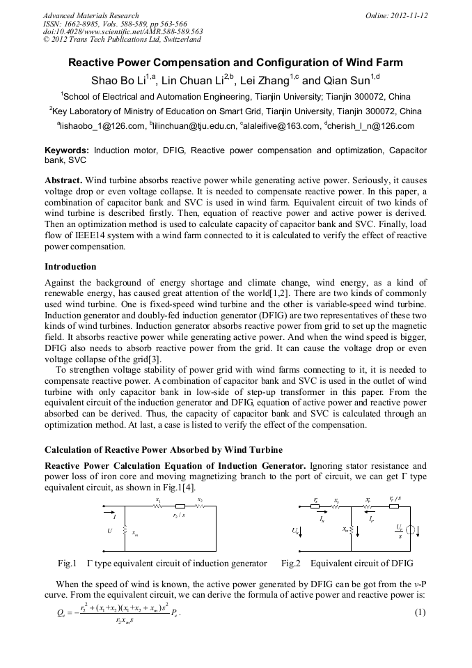 Reactive Power Compensation And Configuration Of Wind Farm Scientific Net