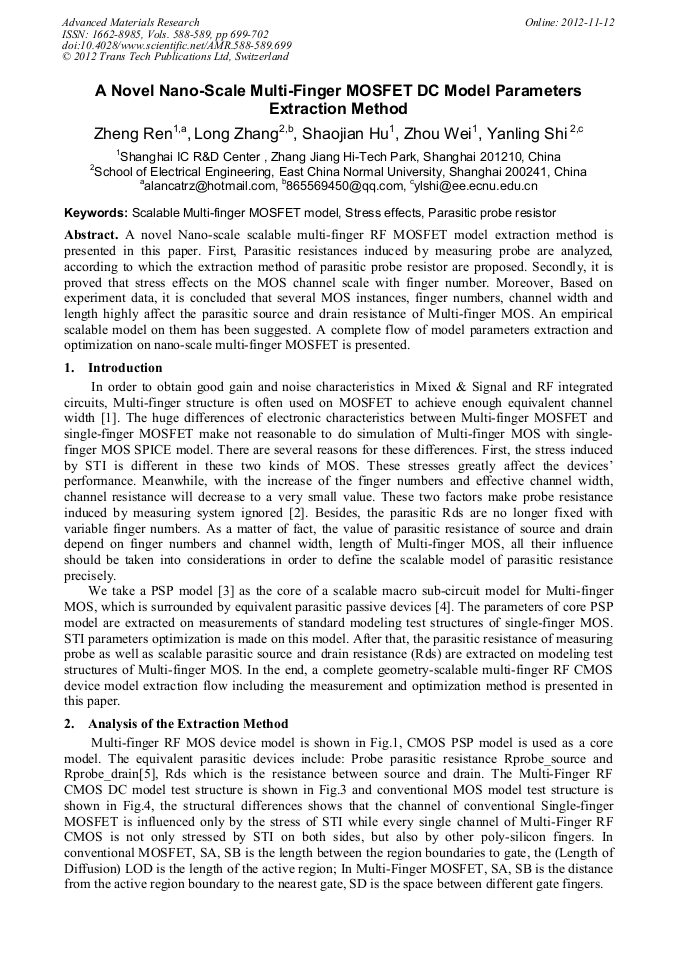 A Novel Nano-Scale Multi-Finger MOSFET DC Model Parameters Extraction ...