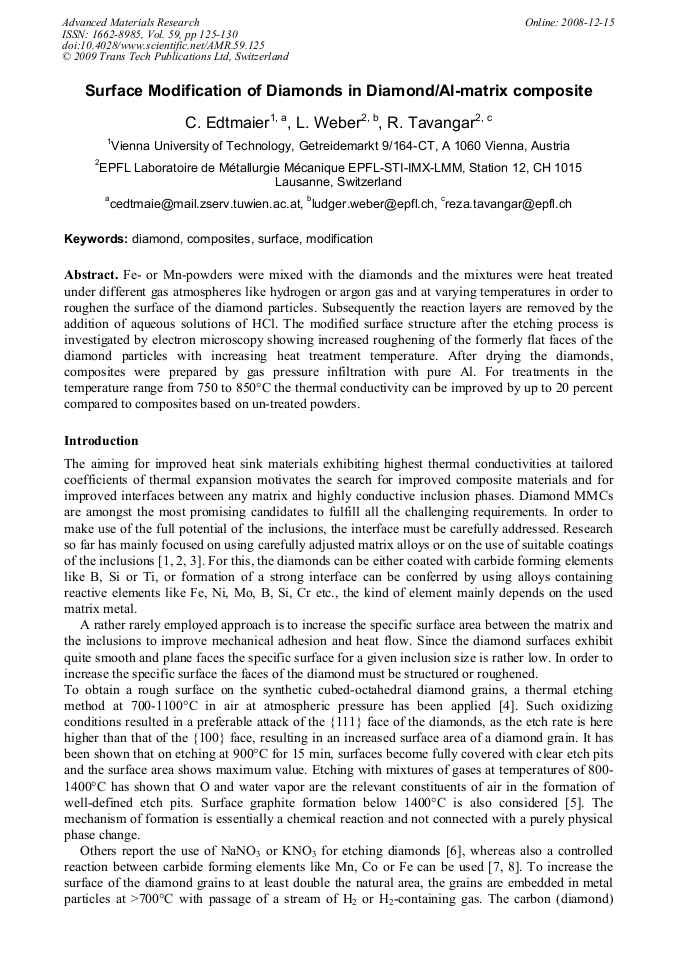 Surface Modification of Diamonds in Diamond/Al-Matrix Composite ...