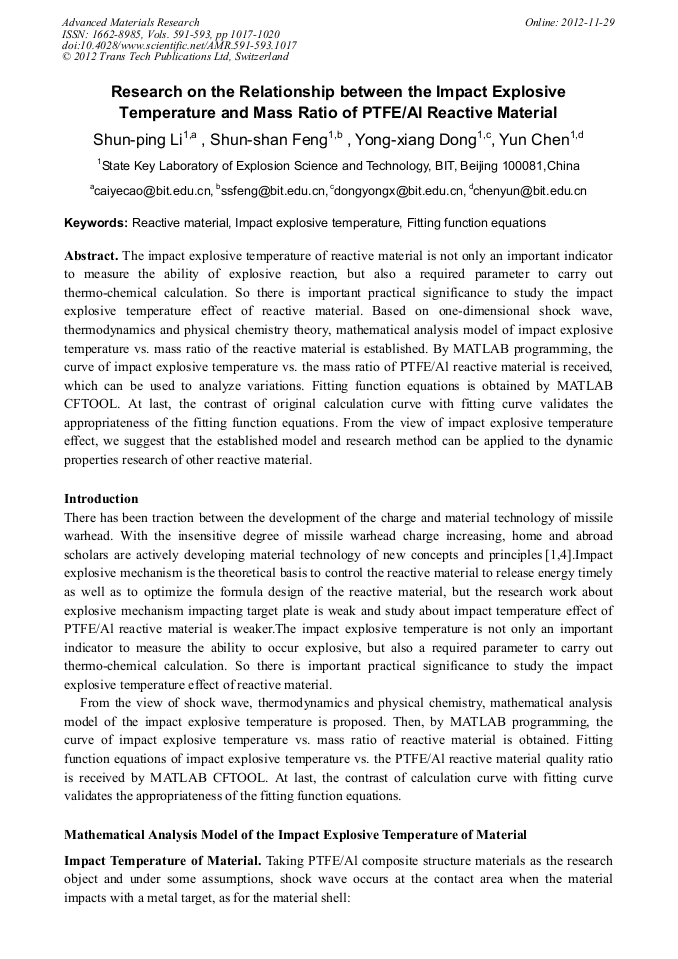 Research on the Relationship between the Impact Explosive Temperature ...