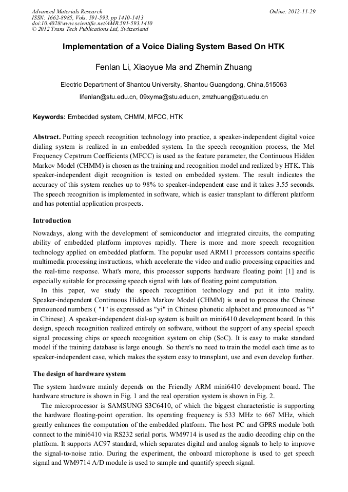 Implementation of a Voice Dialing System Based on HTK | Scientific.Net
