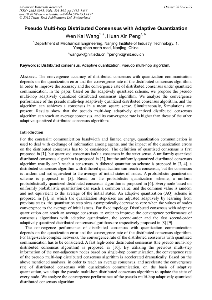 Pseudo Multi-Hop Distributed Consensus with Adaptive Quantization ...