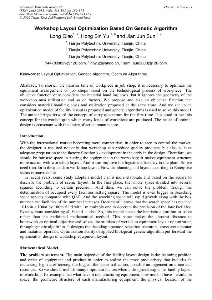 Workshop Layout Optimization Based on Genetic Algorithm | Scientific.Net