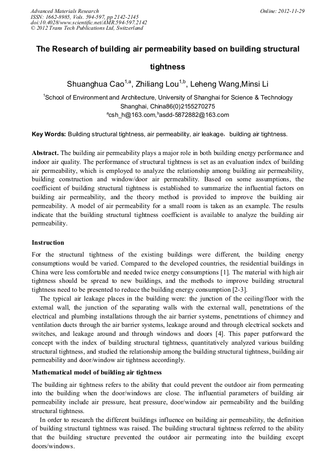 The Research of Building Air Permeability Based on Building Structural ...