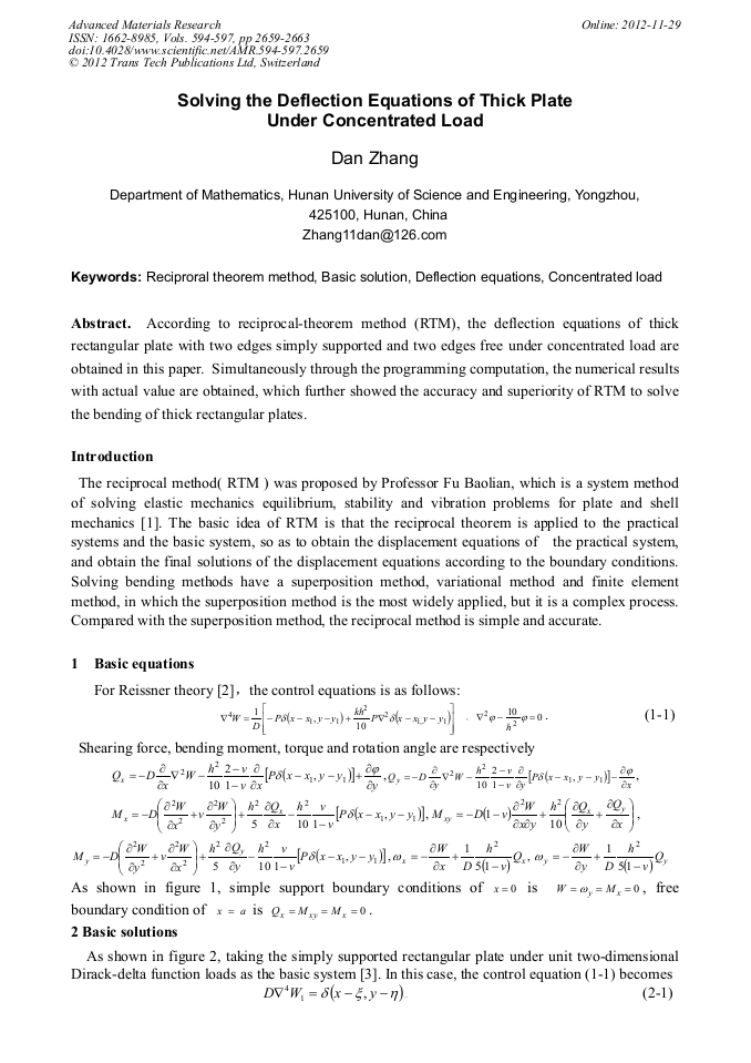 Solving the Deflection Equations of Thick Plate under Concentrated Load ...