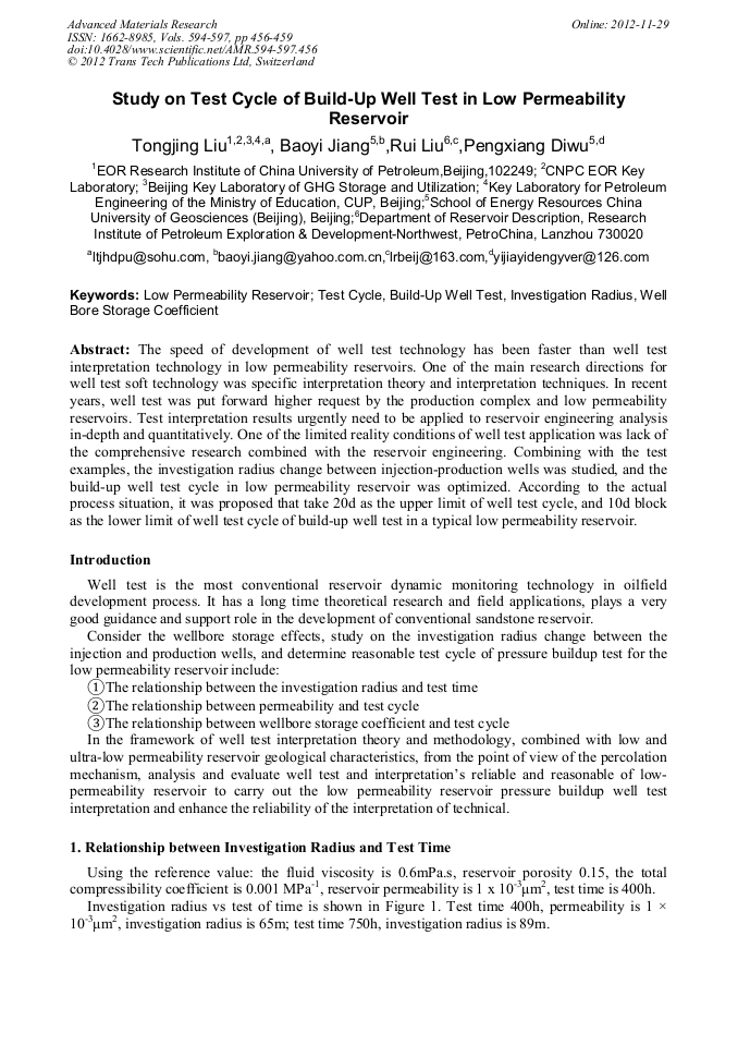 Study on Test Cycle of Build-up Well Test in Low Permeability Reservoir ...