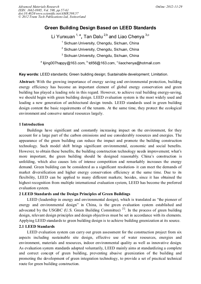 Green Building Design Based on LEED Standarts | Scientific.Net