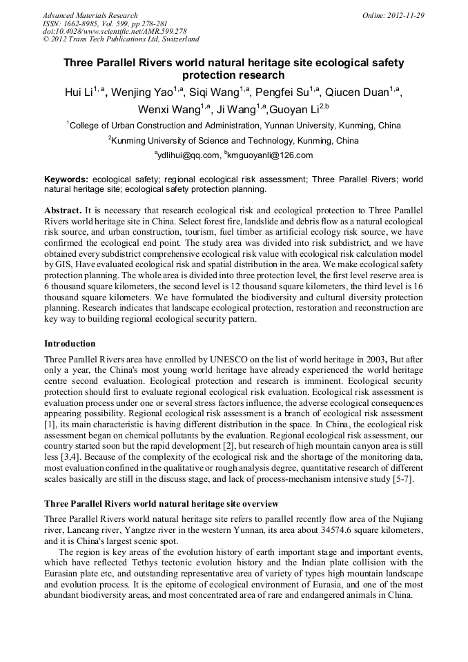 Three Parallel Rivers World Natural Heritage Site Ecological Safety ...