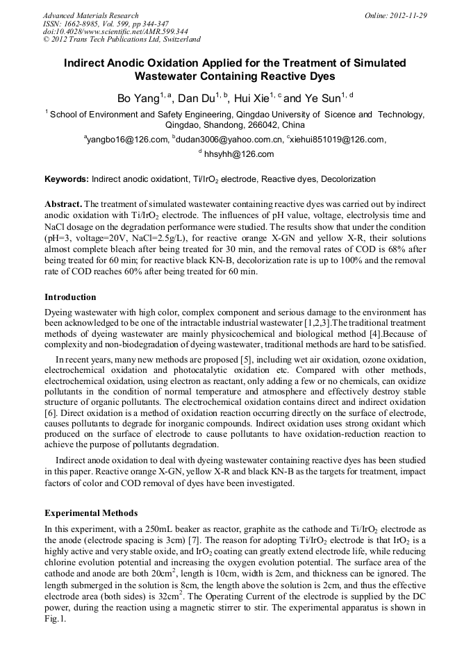 Indirect Anodic Oxidation Applied for the Treatment of Simulated ...