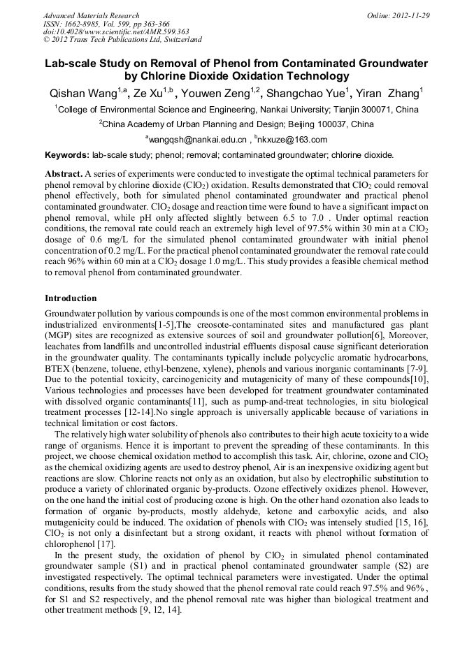 Lab-Scale Study on Removal of Phenol from Contaminated Groundwater by ...