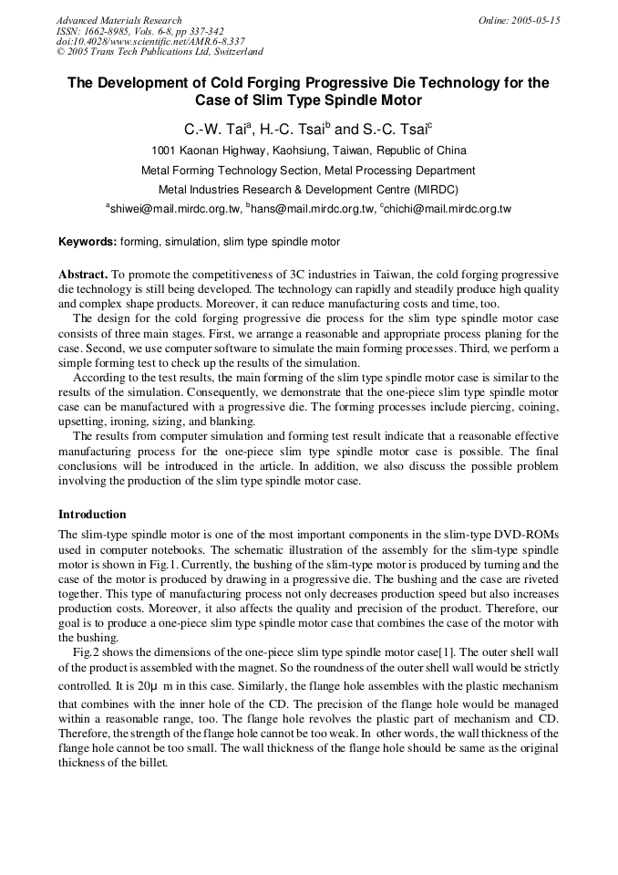 The Development of Cold Forging Progressive Die Technology for the Case ...