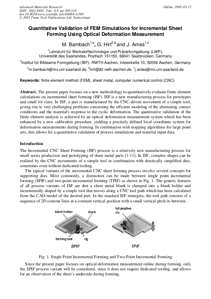 Quantitative Validation of FEM Simulations for Incremental Sheet Forming Using Optical ...