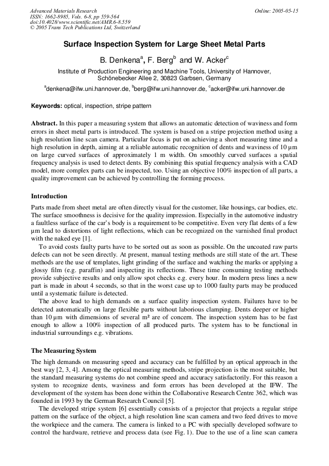 Surface Inspection System for Large Sheet Metal Parts | Scientific.Net