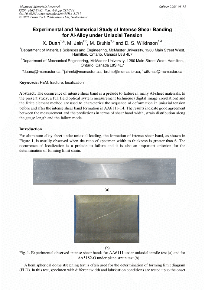 Experimental and Numerical Study of Intense Shear Banding for Al-Alloy ...