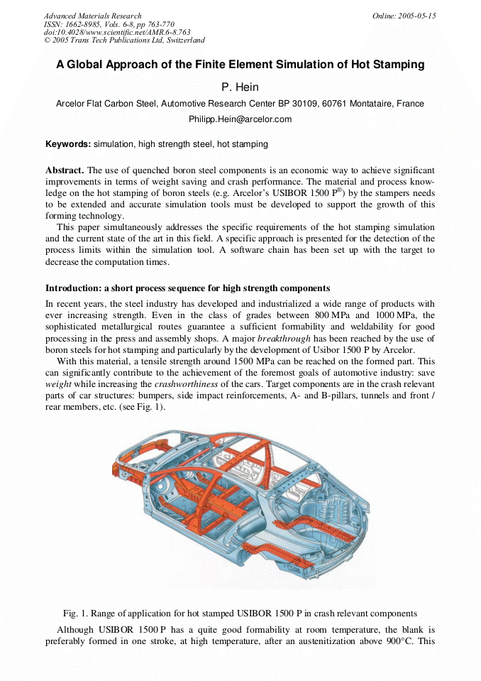 A Global Approach of the Finite Element Simulation of Hot Stamping ...