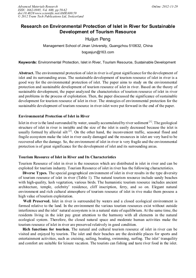 Research on Environmental Protection of Islet in River for Sustainable ...