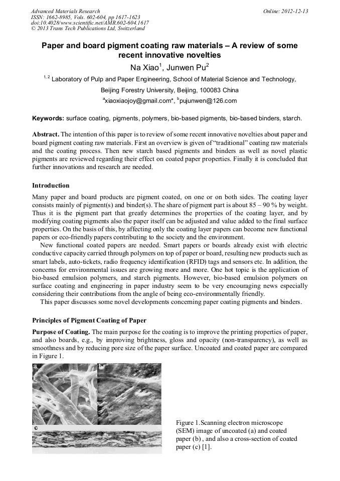 Paper and Board Pigment Coating Raw Materials – A Review of some Recent ...
