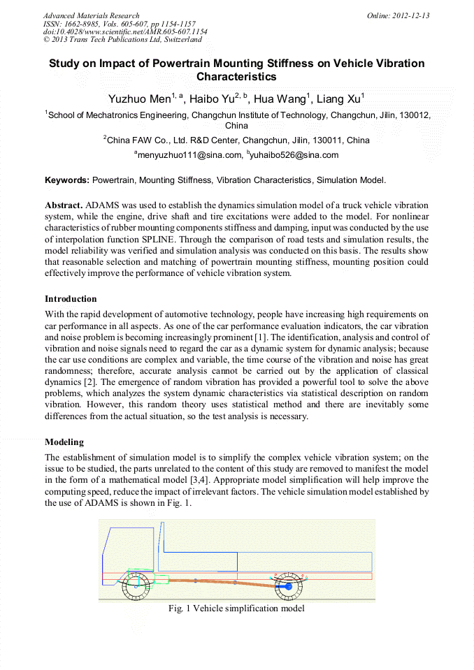 Study on Impact of Powertrain Mounting Stiffness on Vehicle Vibration ...