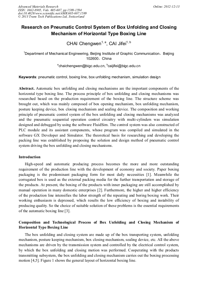 Research on Pneumatic Control System of Box Unfolding and Closing ...