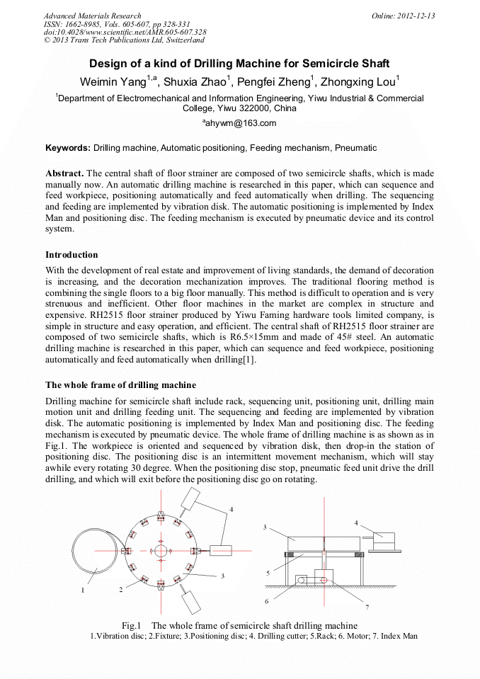 Design of a Kind of Drilling Machine for Semicircle Shaft | Scientific.Net