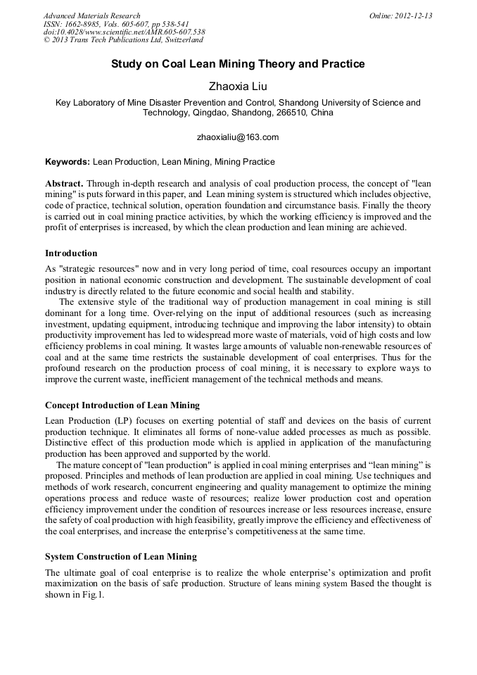 Study on Coal Lean Mining Theory and Practice | Scientific.Net