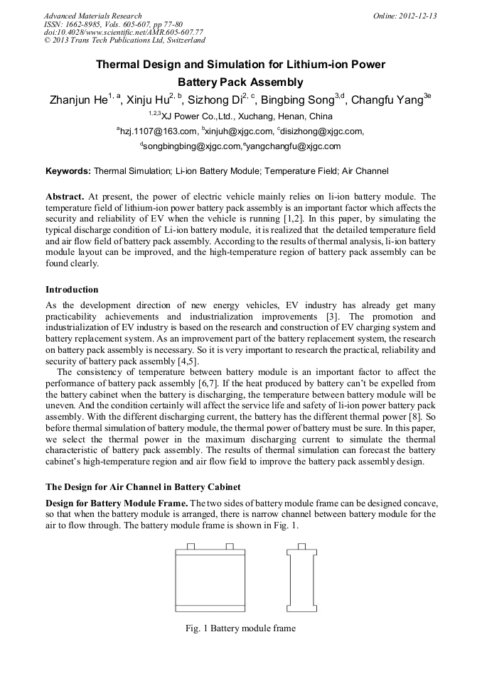Thermal Design and Simulation for Lithium-Ion Power Battery Pack ...
