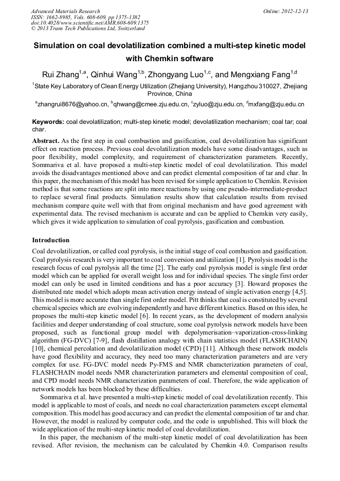 Simulation on Coal Devolatilization Combined a Multi-Step Kinetic Model ...