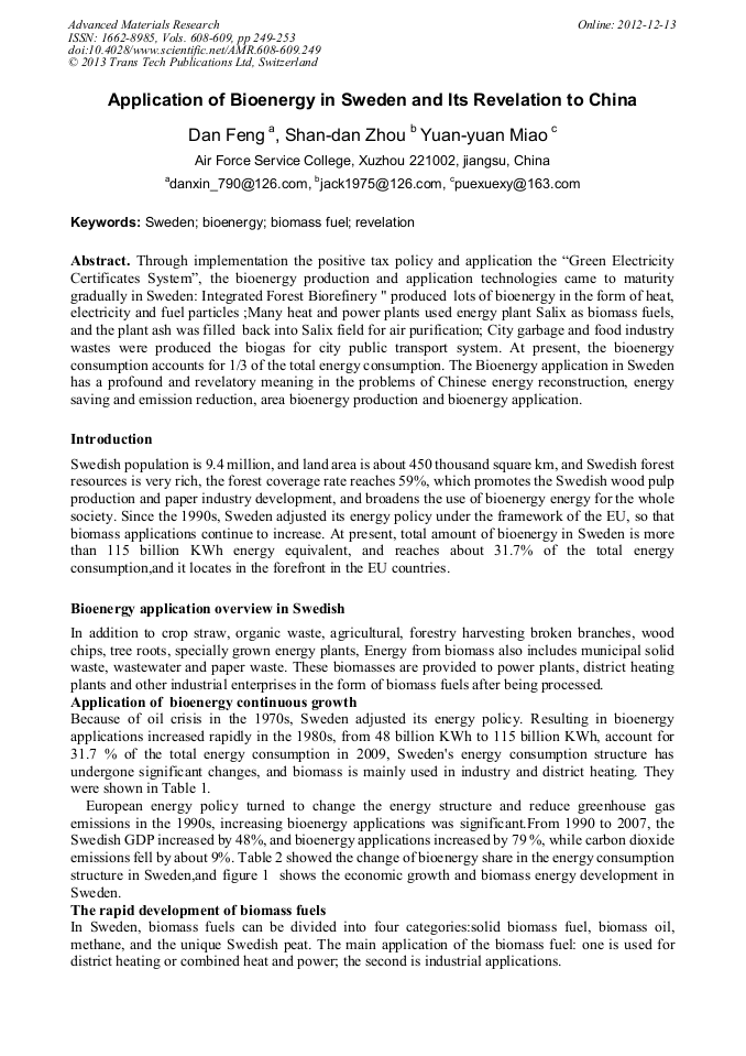 Application of Bioenergy in Sweden and its Revelation to China ...