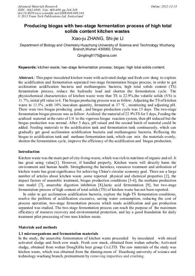 Producing Biogas with Two-Stage Fermentation Process of High Total ...