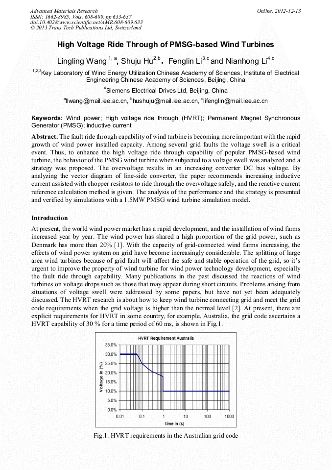 High Voltage Ride through of PMSG-Based Wind Turbines | Scientific.Net