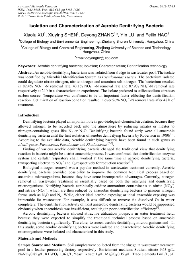 Isolation and Characterization of Aerobic Denitrifying Bacteria | Scientific.Net