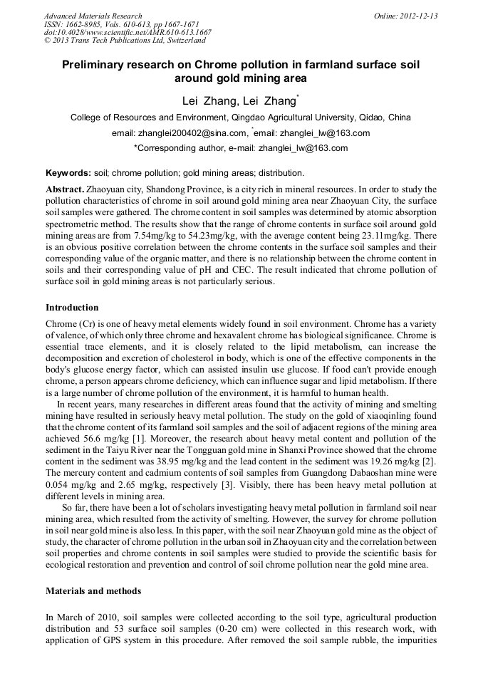 Preliminary Research on Chrome Pollution in Farmland Surface Soil ...