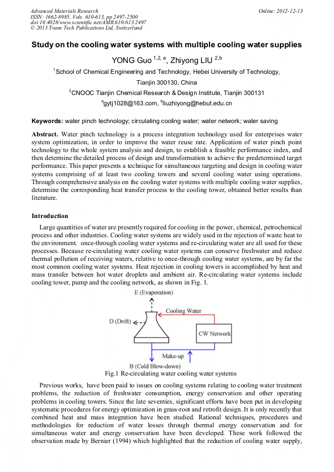 Study on the Cooling Water Systems with Multiple Cooling Water Supplies ...