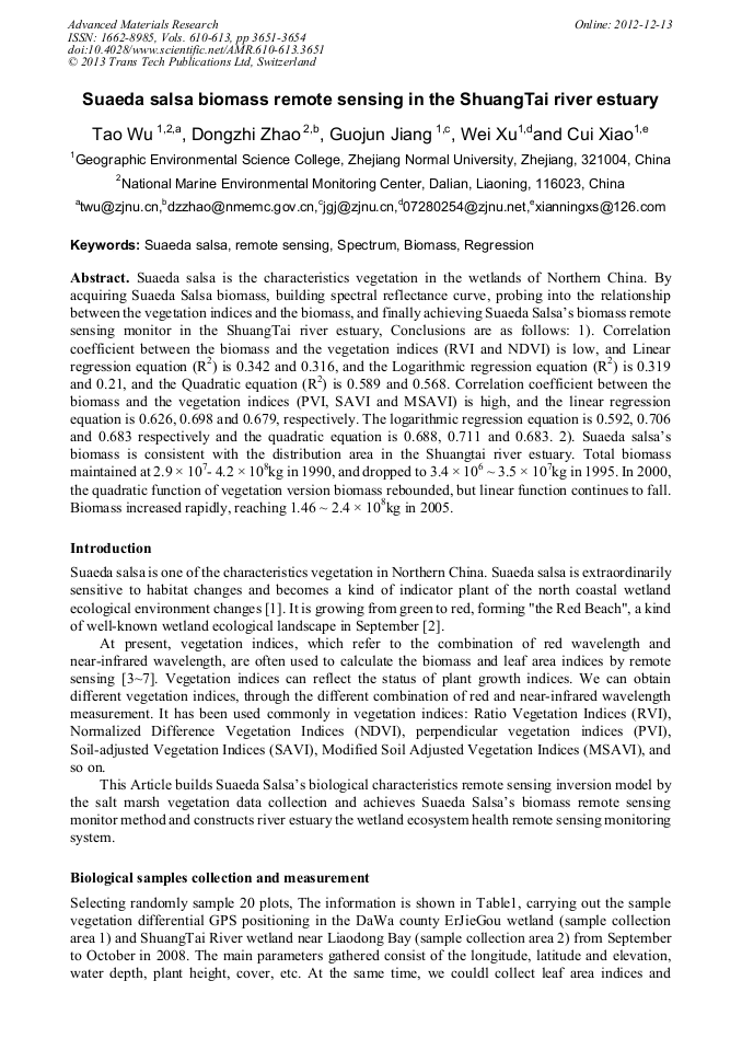 Suaeda Salsa Biomass Remote Sensing in the ShuangTai River Estuary ...