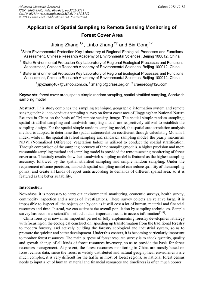 Application of Spatial Sampling to Remote Sensing Monitoring of Forest ...