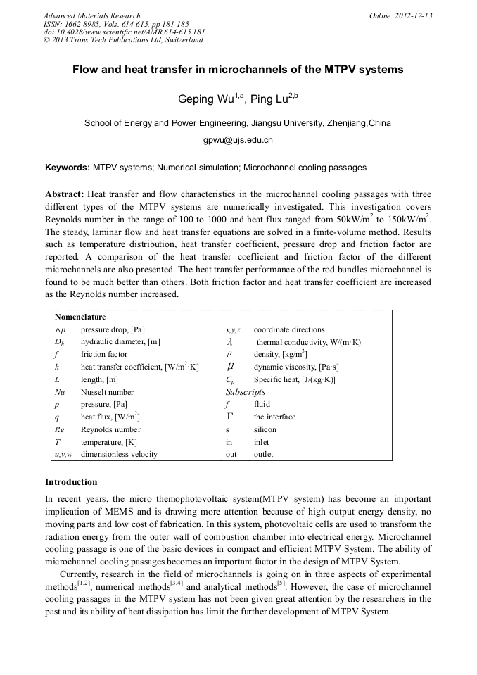Flow and Heat Transfer in Microchannels of the MTPV Systems ...