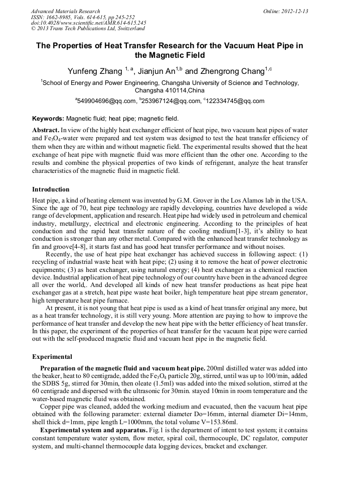 The Properties of Heat Transfer Research for the Vacuum Heat Pipe in ...