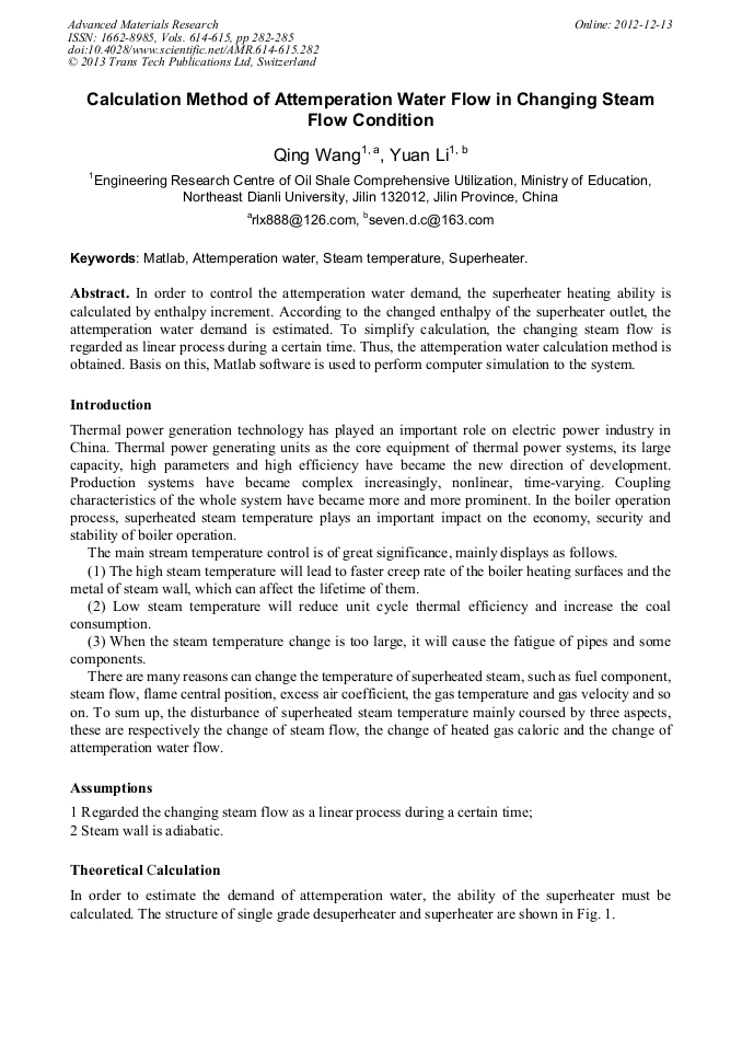 Calculation Method of Attemperation Water Flow in Changing Steam Flow ...