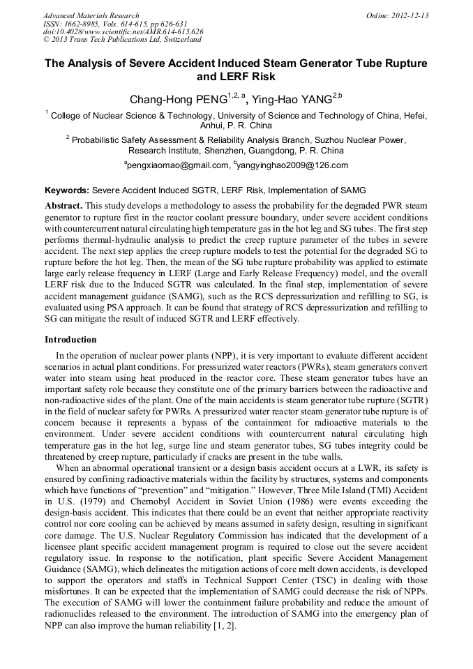 The Analysis of Severe Accident Induced Steam Generator Tube Rupture ...