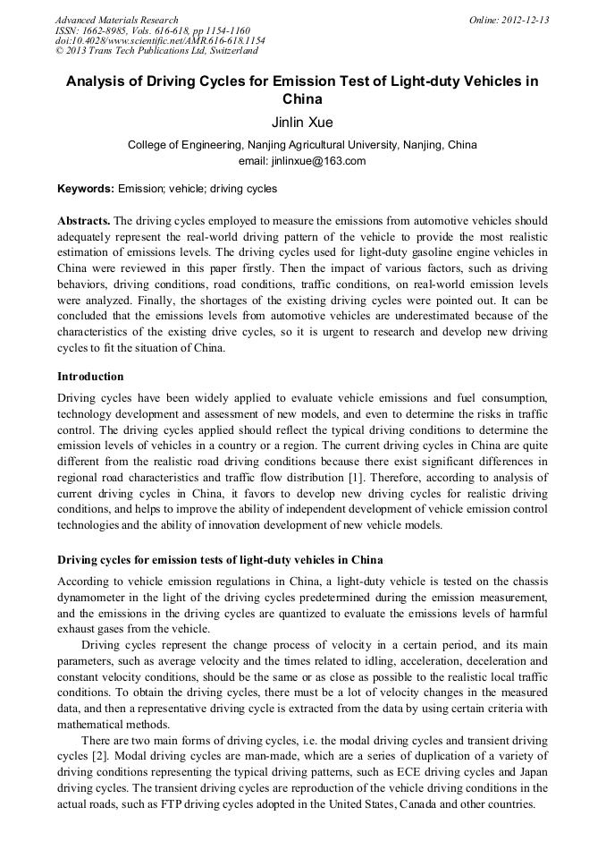 Analysis of Driving Cycles for Emission Test of Light-Duty Vehicles in ...