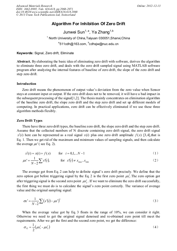 Algorithm for Inhibition of Zero Drift | Scientific.Net