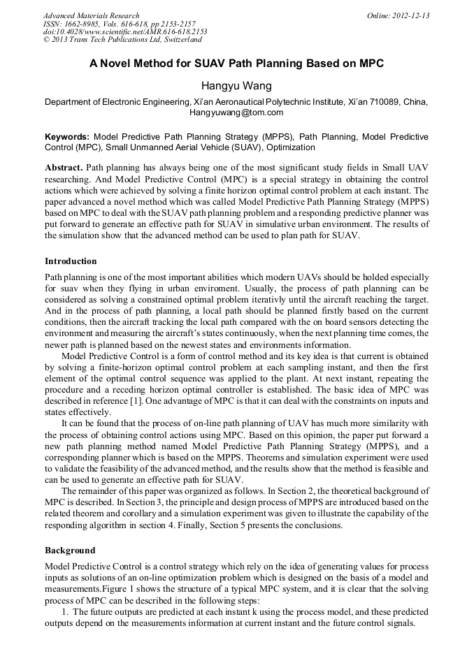 A Novel Method for SUAV Path Planning Based on MPC | Scientific.Net
