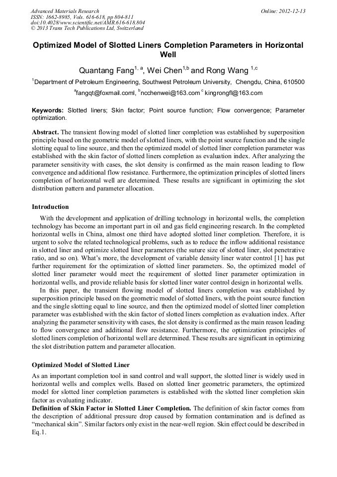 Optimized Model of Slotted Liners Completion Parameters in Horizontal ...