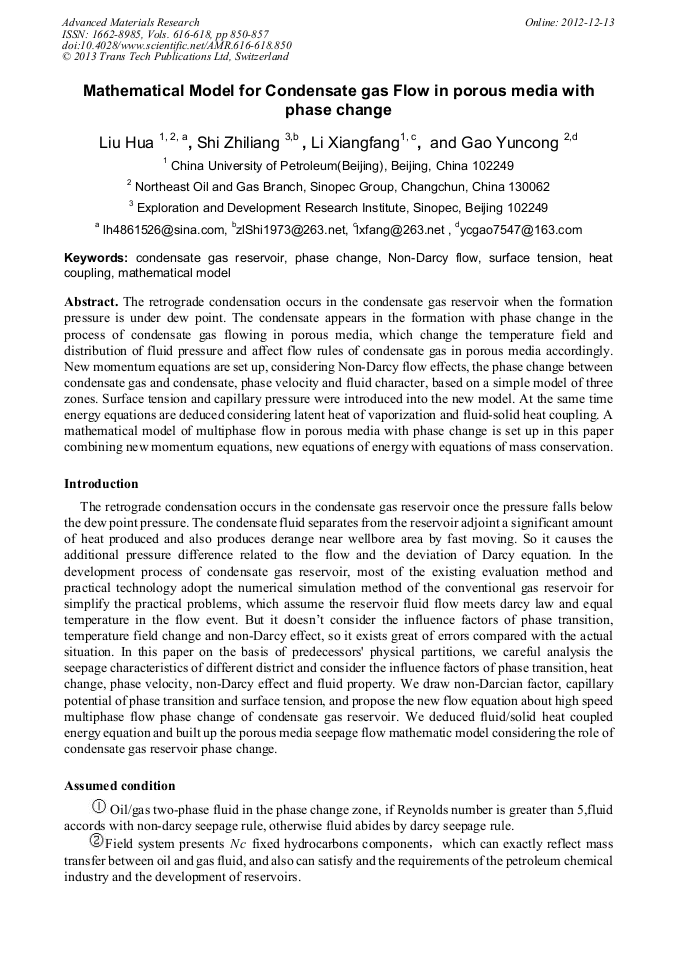 Mathematical Model for Condensate Gas Flow in Porous Media with Phase ...