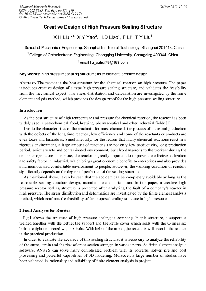 Creative Design of High Pressure Sealing Structure | Scientific.Net